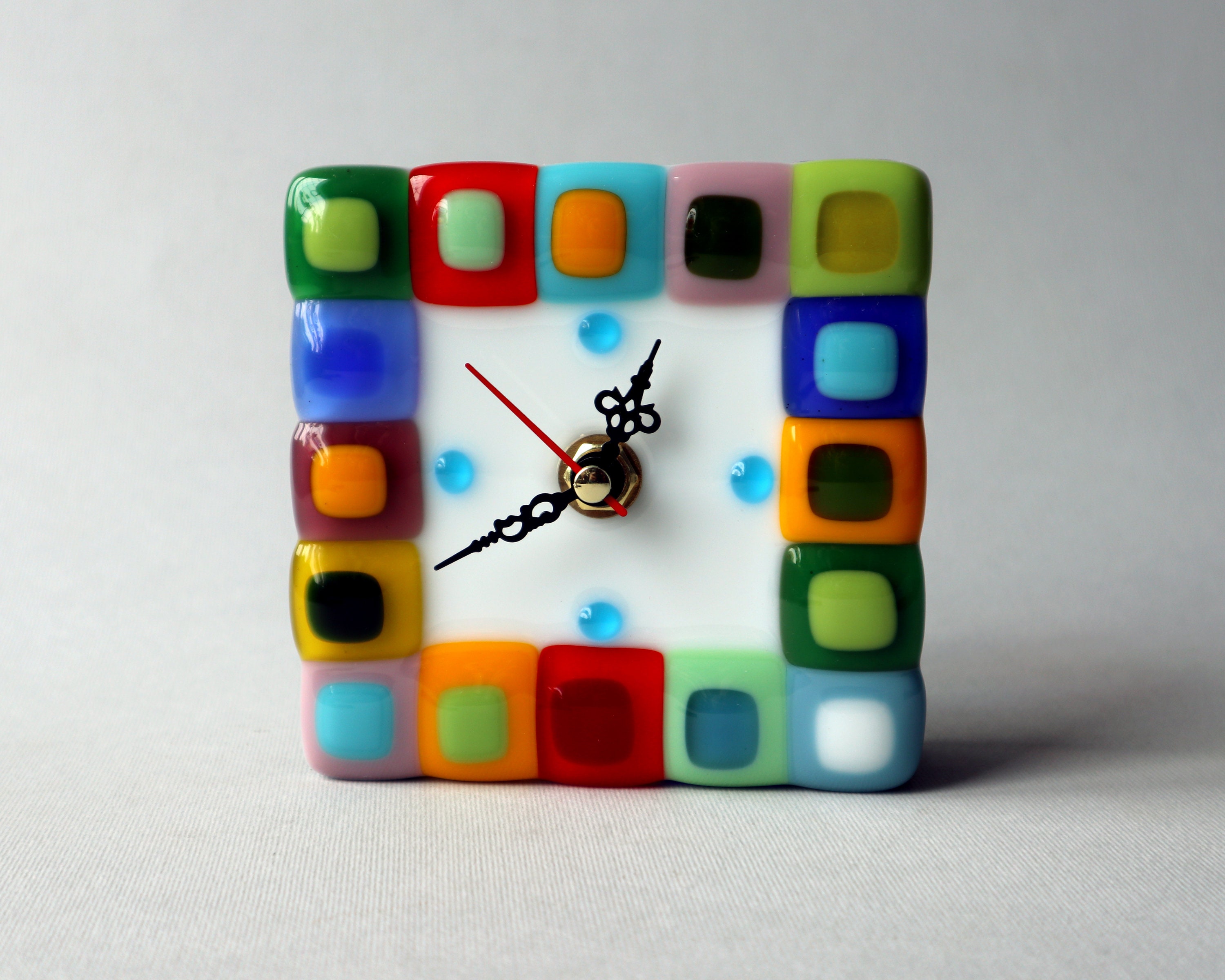 Fused Glass Desk Clock Small Table Clock 4 X 4 Inches Bright - Etsy
