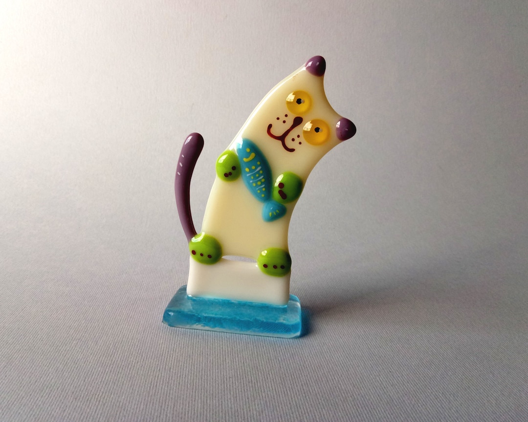 Whimsical Fused Glass Cat Sculpture: Personalized Name Gift - Etsy
