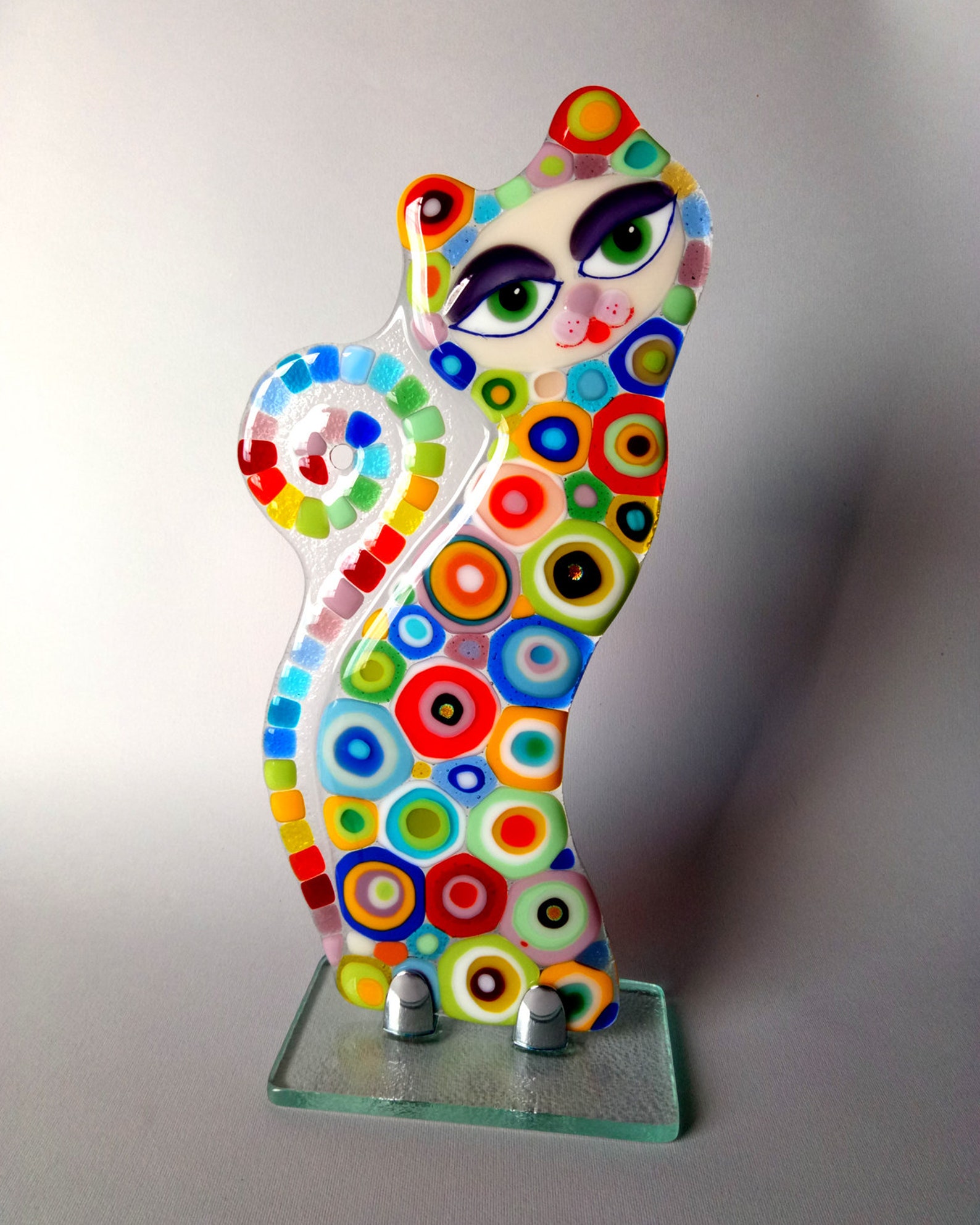 Fused Glass Figurine Cat Stained Glass Table Statuette - Etsy