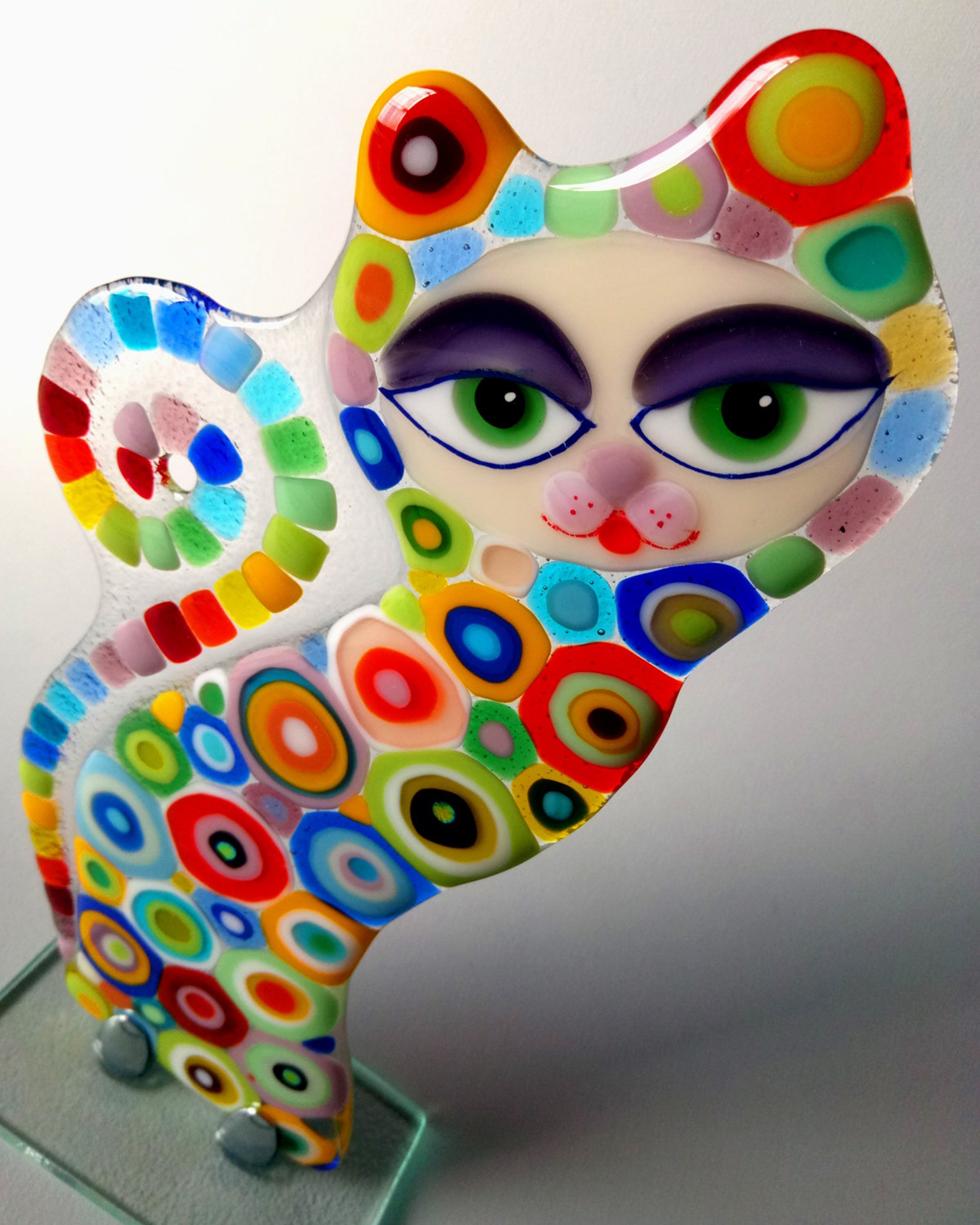 Fused Glass Figurine Cat Stained Glass Table Statuette - Etsy