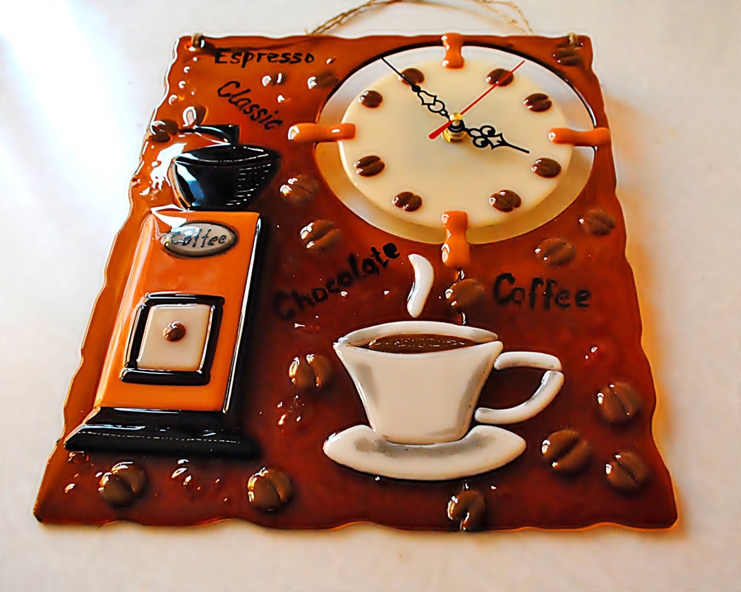 Handmade Coffee Wall Clock: Fused Glass Art for Espresso Lovers - Etsy