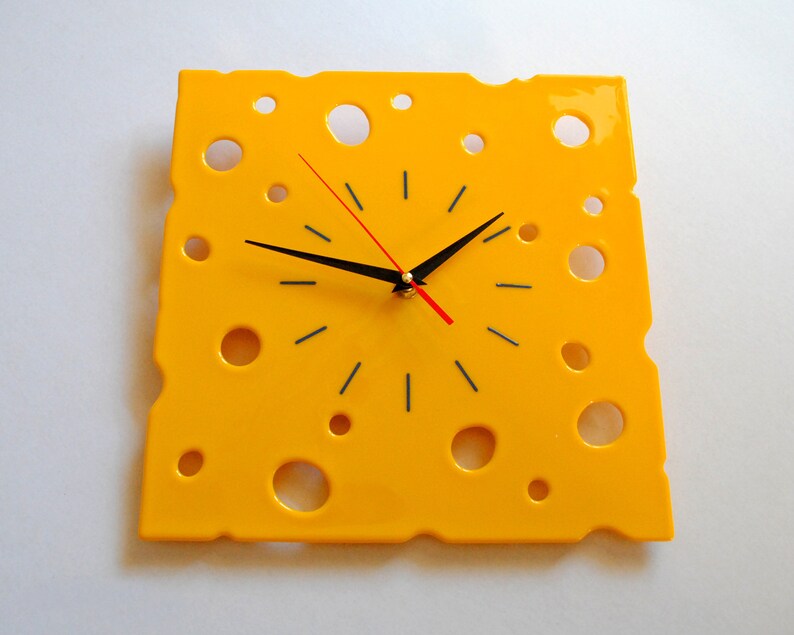 Fused Glass Cheese Clock – Square Kitchen Wall Decor, Silent Movement ...