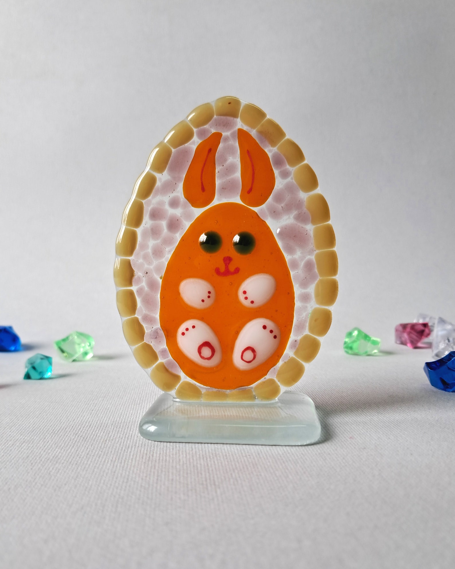 Fused Glass Easter Egg Decor: Handmade Colorful Bunny Gift - Etsy