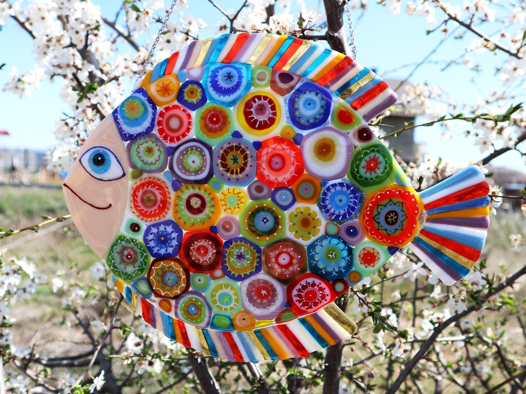 Abstract Fused Glass Art Panel Colorful Artwork Cosmic Fish - Etsy