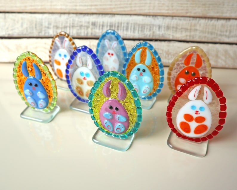 Fused Glass Easter Egg Decor: Handmade Colorful Bunny Gift - Etsy