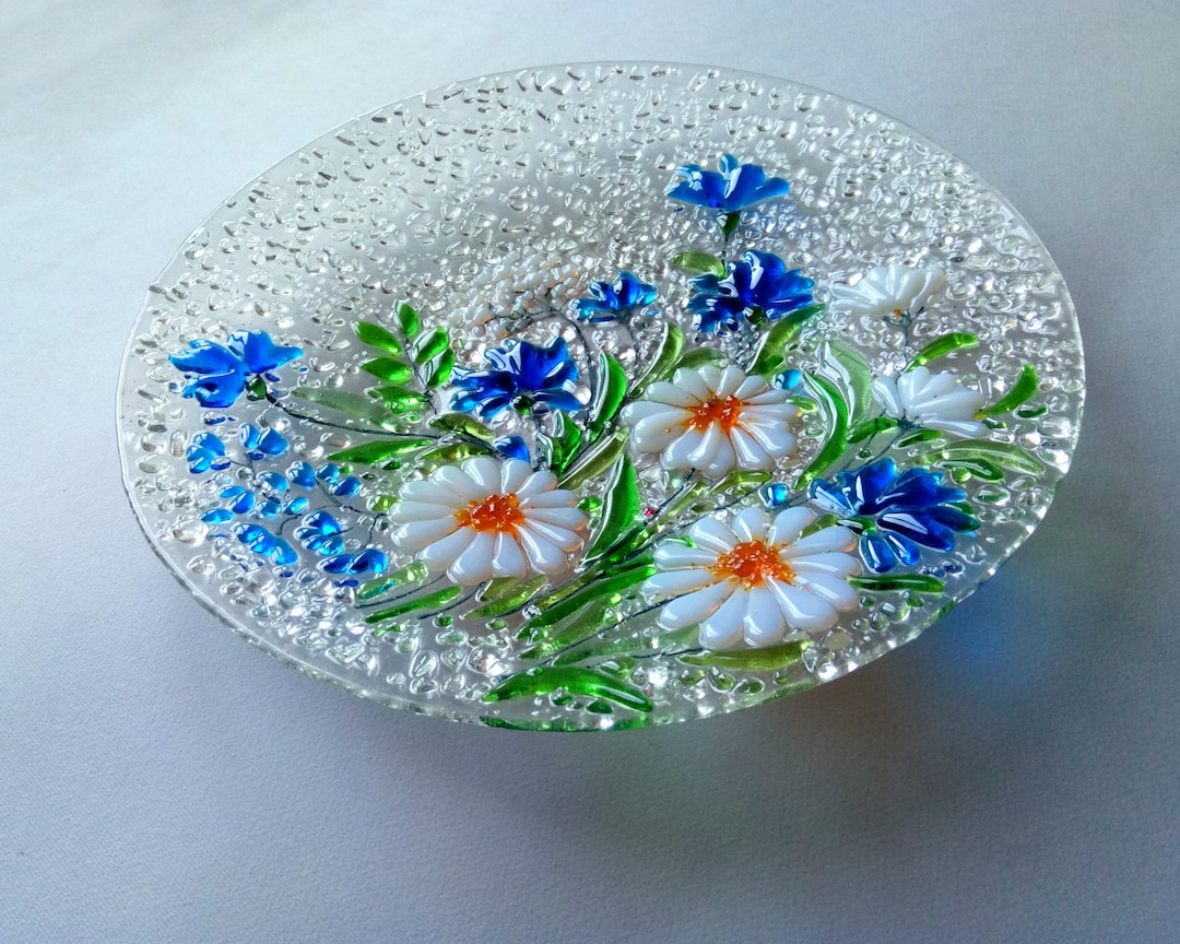 Wildflower Glass Dish - Handcrafted Fused Glass Plate for Kitchen Decor ...