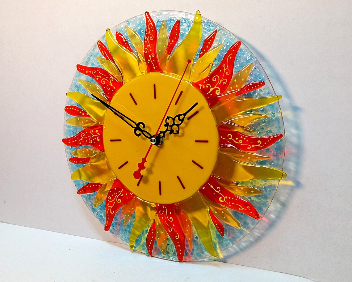 Fused Glass Wall Clock Sun. - Etsy