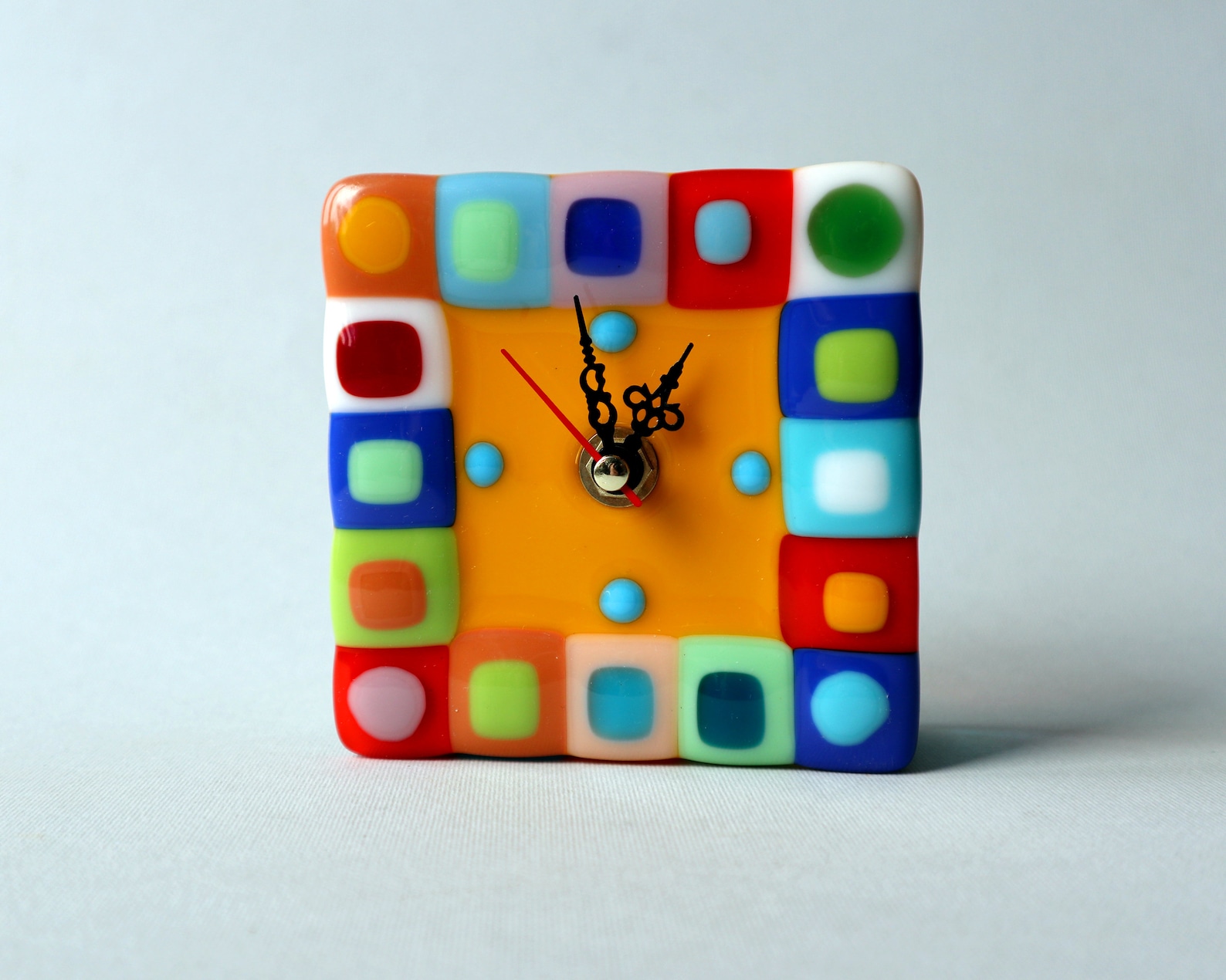 Fused Glass Desk Clock Small Table Clock 4 X 4 Inches Bright - Etsy