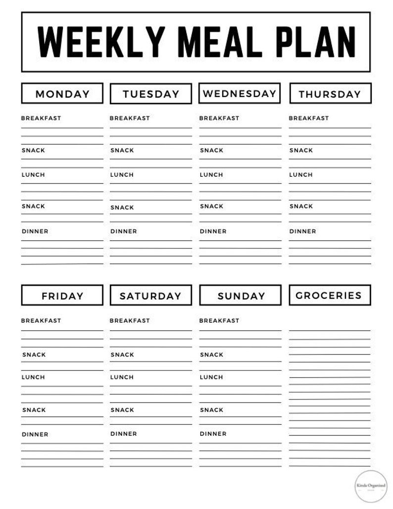 The Weekly Meal Planner - Kinda Organized Printable Lists - Etsy