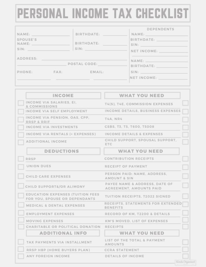 The Personal Income Tax List Kinda Organized Printable Lists - Etsy