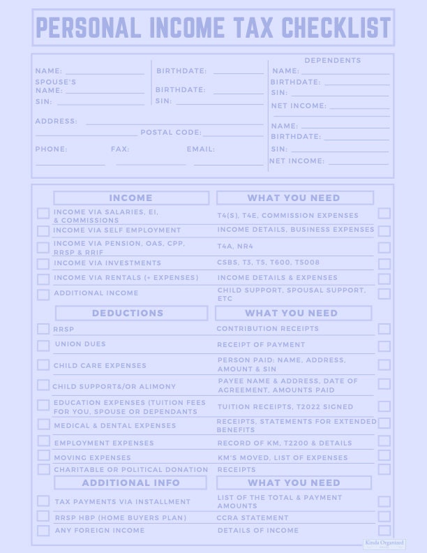 The Personal Income Tax List Kinda Organized Printable Lists - Etsy