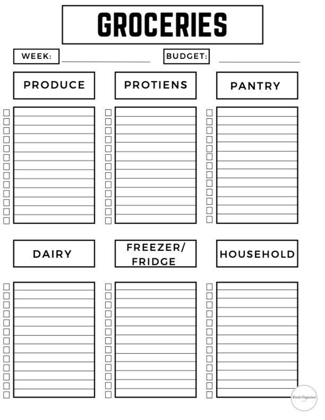 The Grocery List - Kinda Organized Printable Lists - Etsy