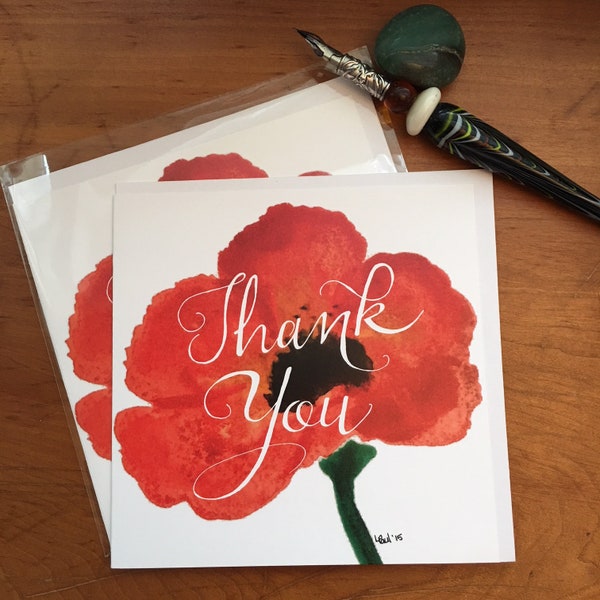 Poppy Thank You Card - Etsy