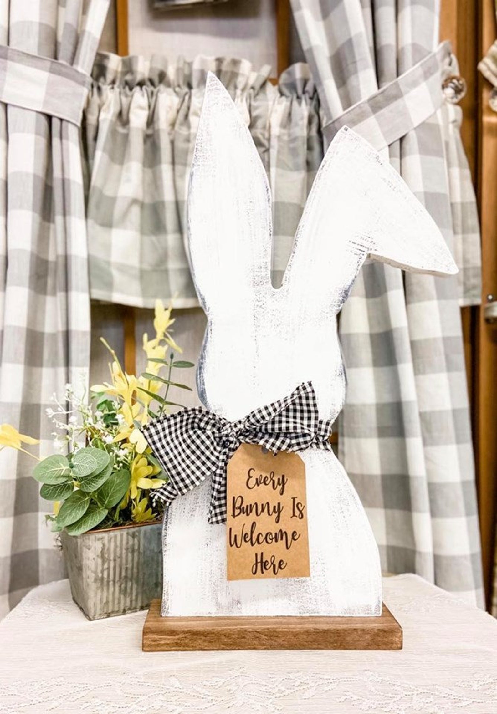 Wooden Easter Bunny Outdoor Easter Sign Buffalo Plaid | Etsy