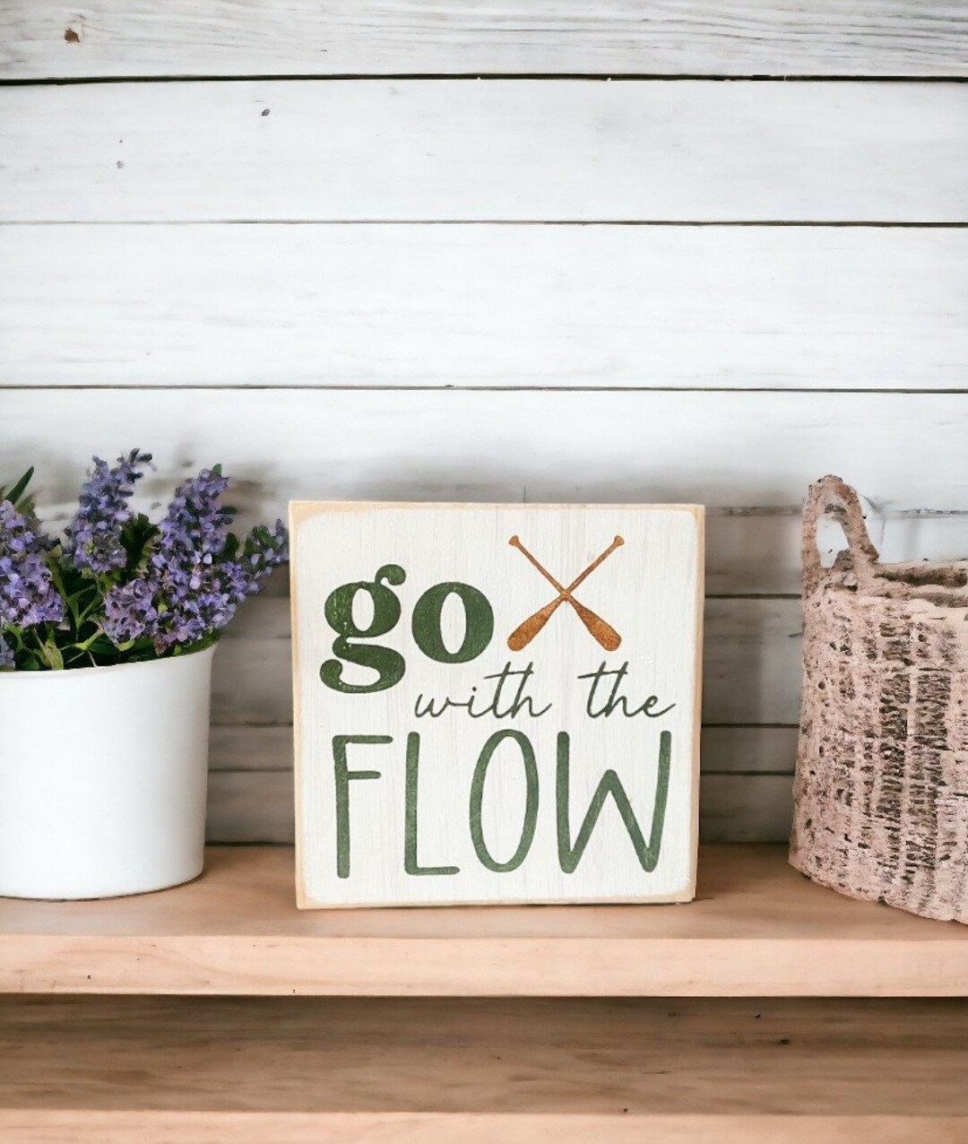 Go With the Flow Sign River Cabin Decor Small Block Sign Canoe Paddle ...
