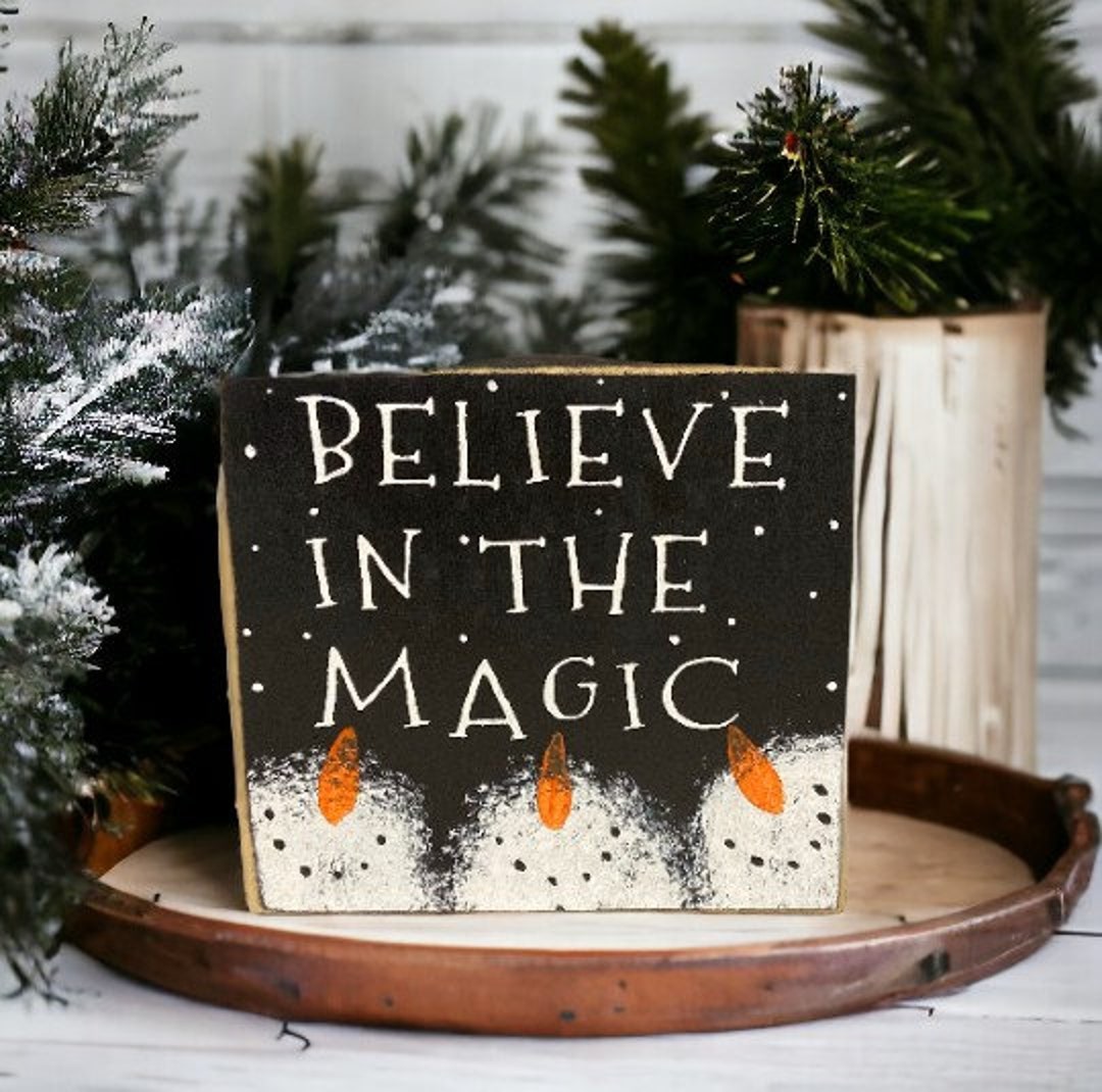 Believe in the Magic Sign Wooden Christmas Decorations Snowman Block ...