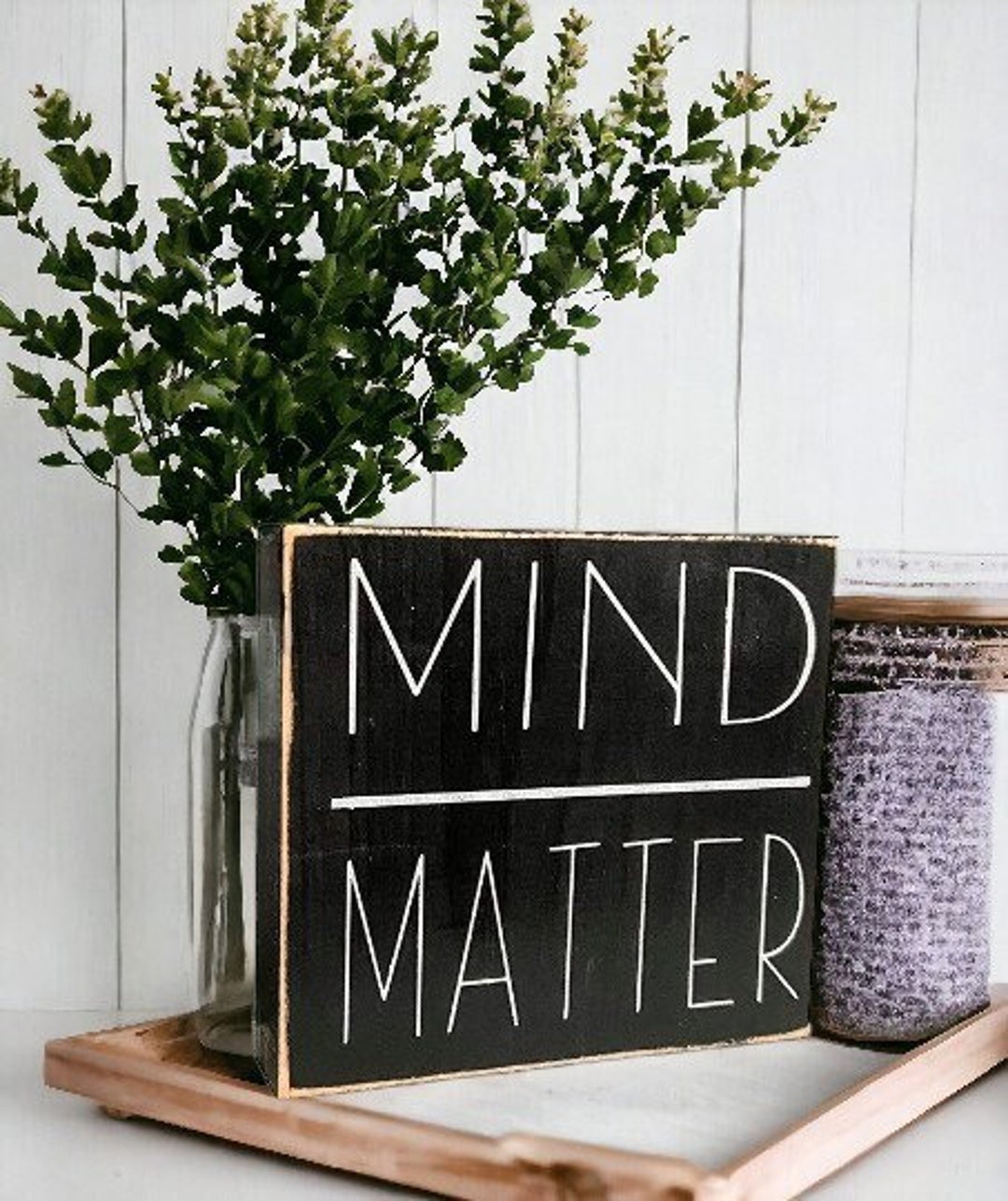Small Motivational Signs Mind Over Matter Farmhouse Block Sign for ...