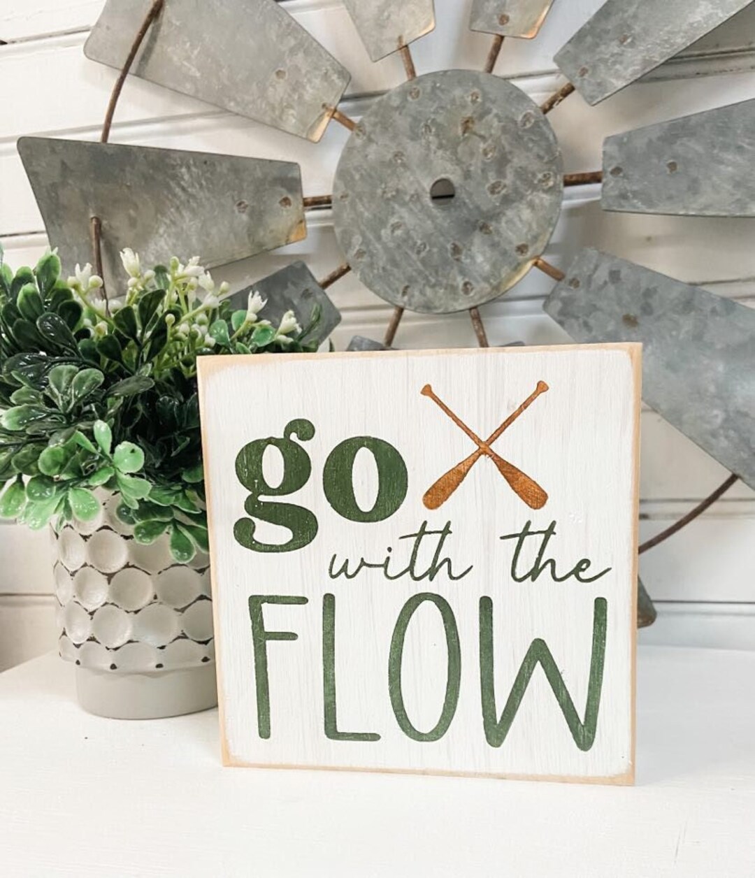 Go With the Flow Sign River Cabin Decor Small Block Sign Canoe - Etsy