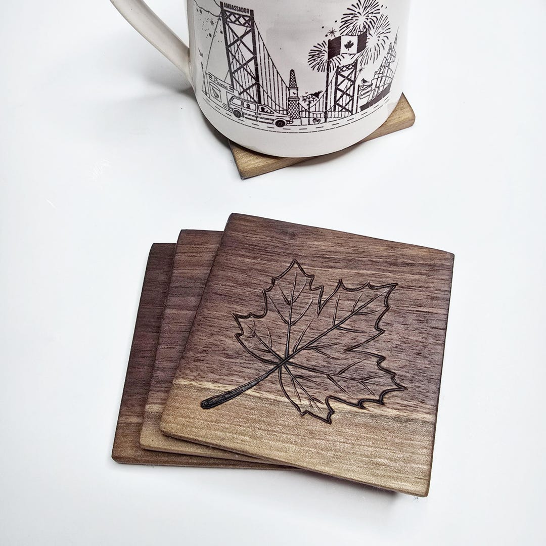 Canadian Maple Leaf Coaster Set: Black Walnut Wood - Etsy