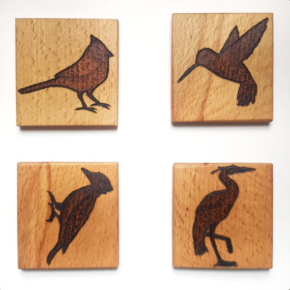 Bird Coaster Set Square Wood Coasters Gift for Bird - Etsy