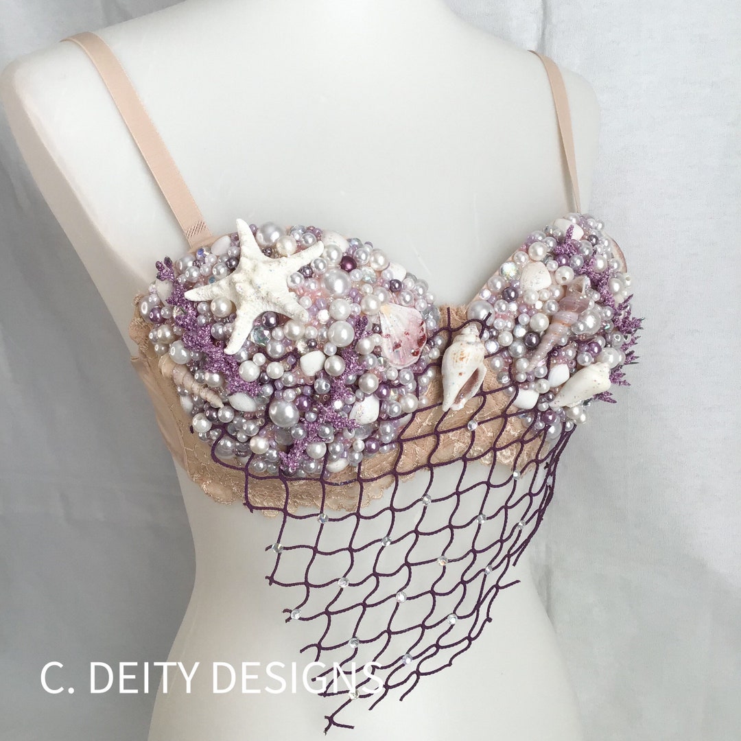34C Purple Mermaid Bra| Rave Bra| Festivalbra - PURPLE SHIMMER Seashell ...