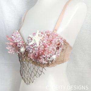 34B Pink Mermaid Bra Rave Bra Festivalbra PINK CORAL Seashell Bra ...