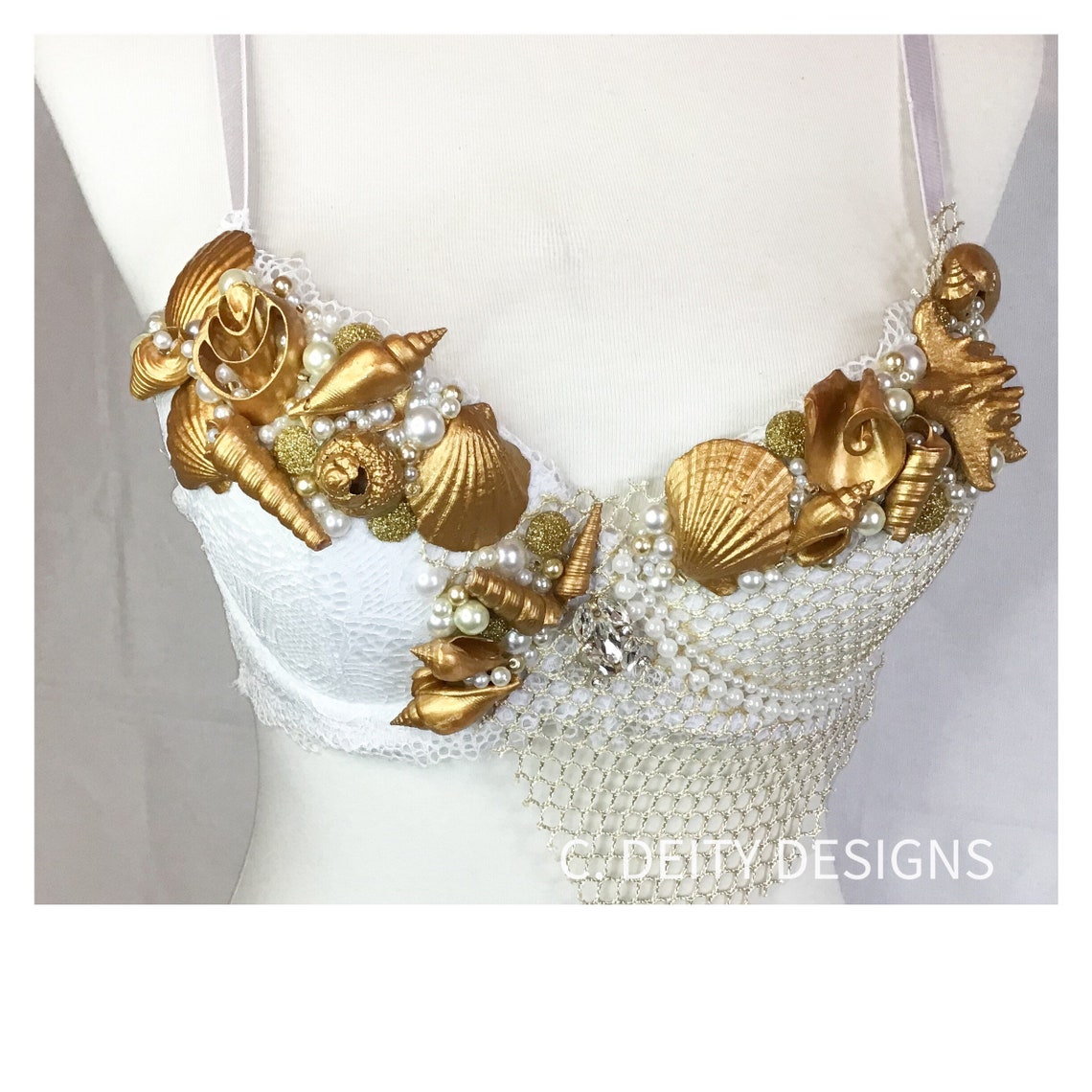 34C Gold Mermaid Bra Rave Bra Festivalbra ODESSA Seashell | Etsy