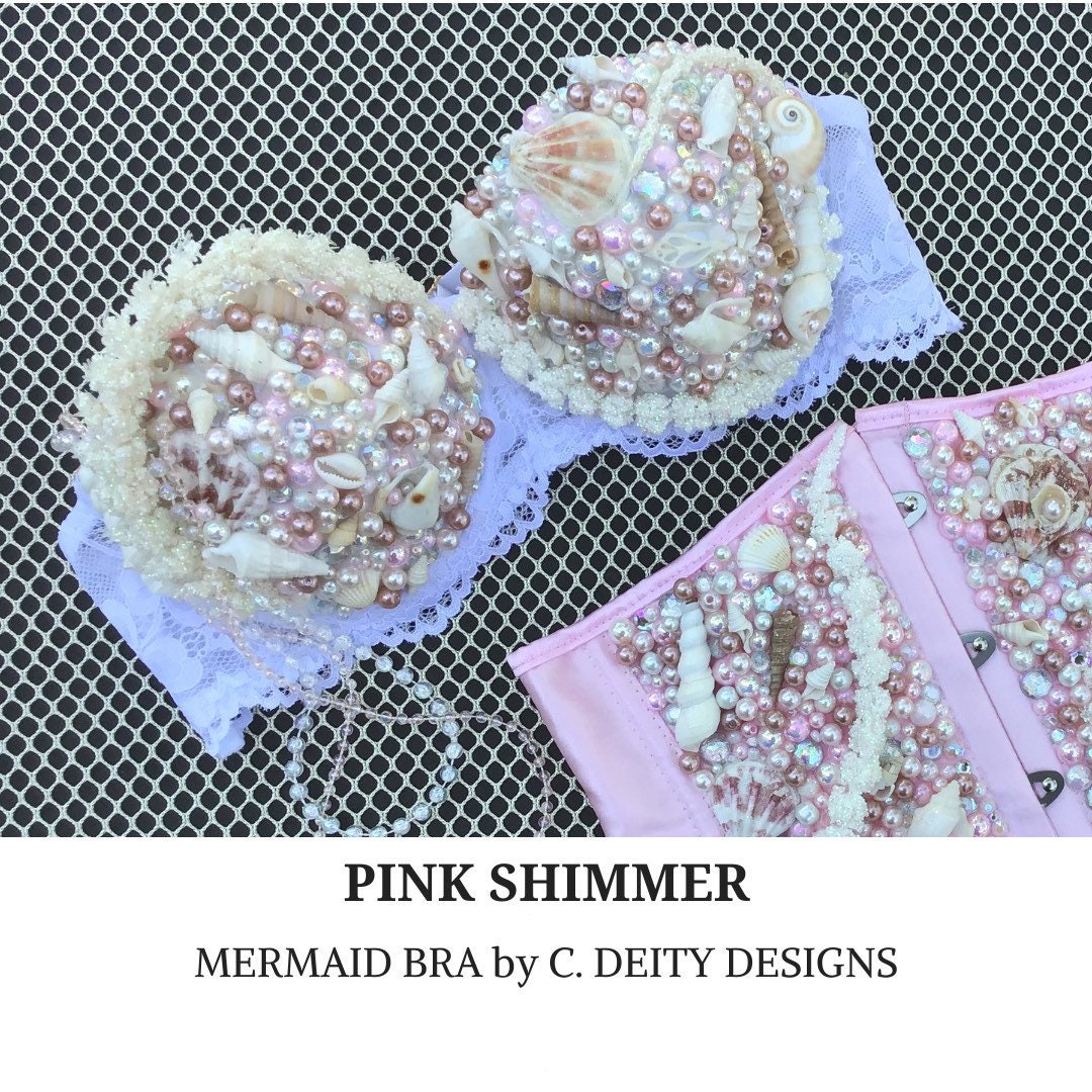 34B Mermaid Bra Rave Bra Festivalbra Beach Bride PINK SHIMMER Seashell ...