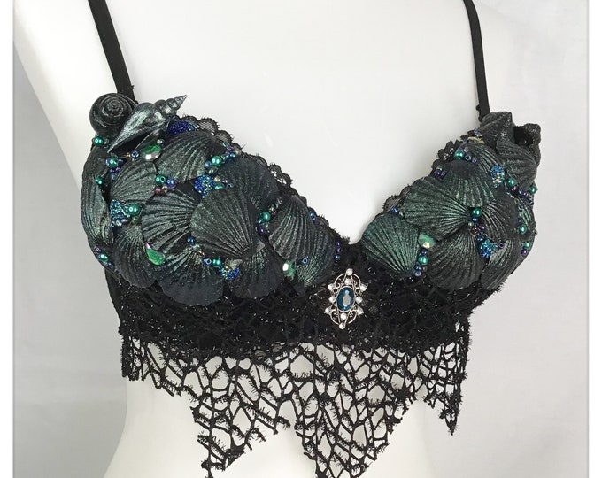 32B Black Mermaid Bra| Rave Bra| Festival Bra - Premade 32B*- ZORAIDA ...