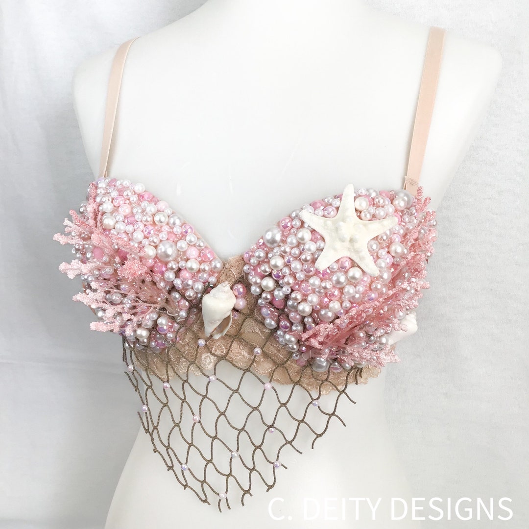 34B Pink Mermaid Bra Rave Bra Festivalbra PINK CORAL Seashell Bra ...