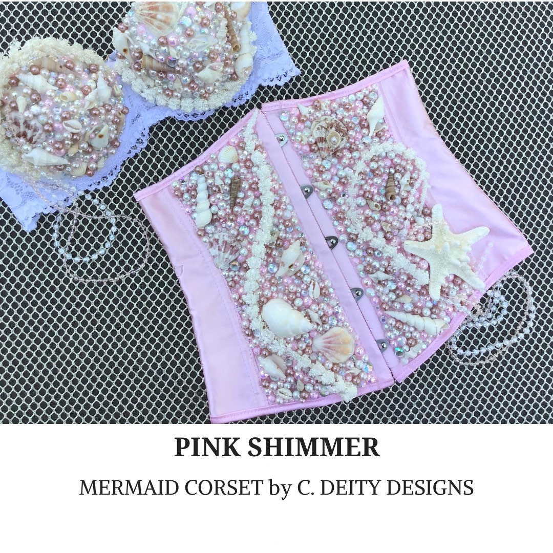 Mermaid Corset, Underbust Satin Corset, Mermaid Costume - PINK SHIMMER ...