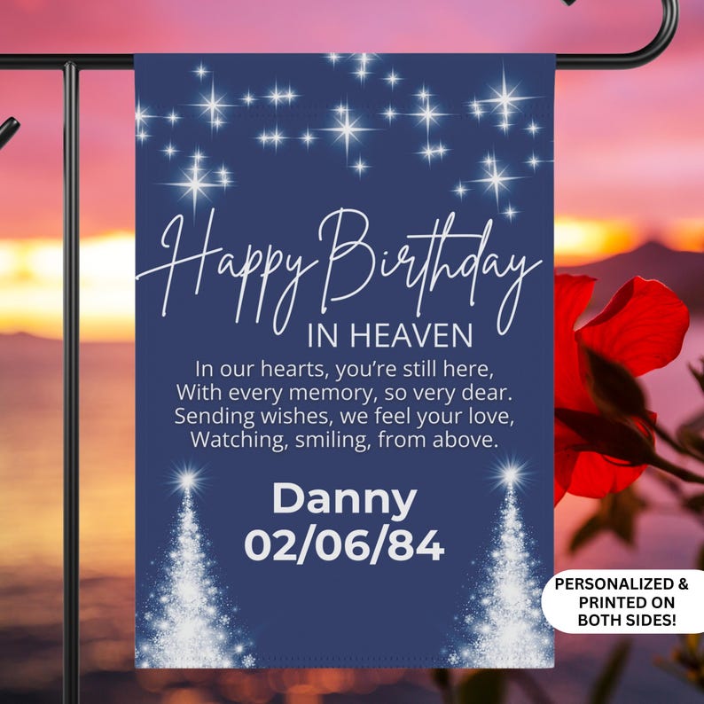 Custom Heavenly Birthday Memorial Flag Winter Happy Birthday in Heaven ...