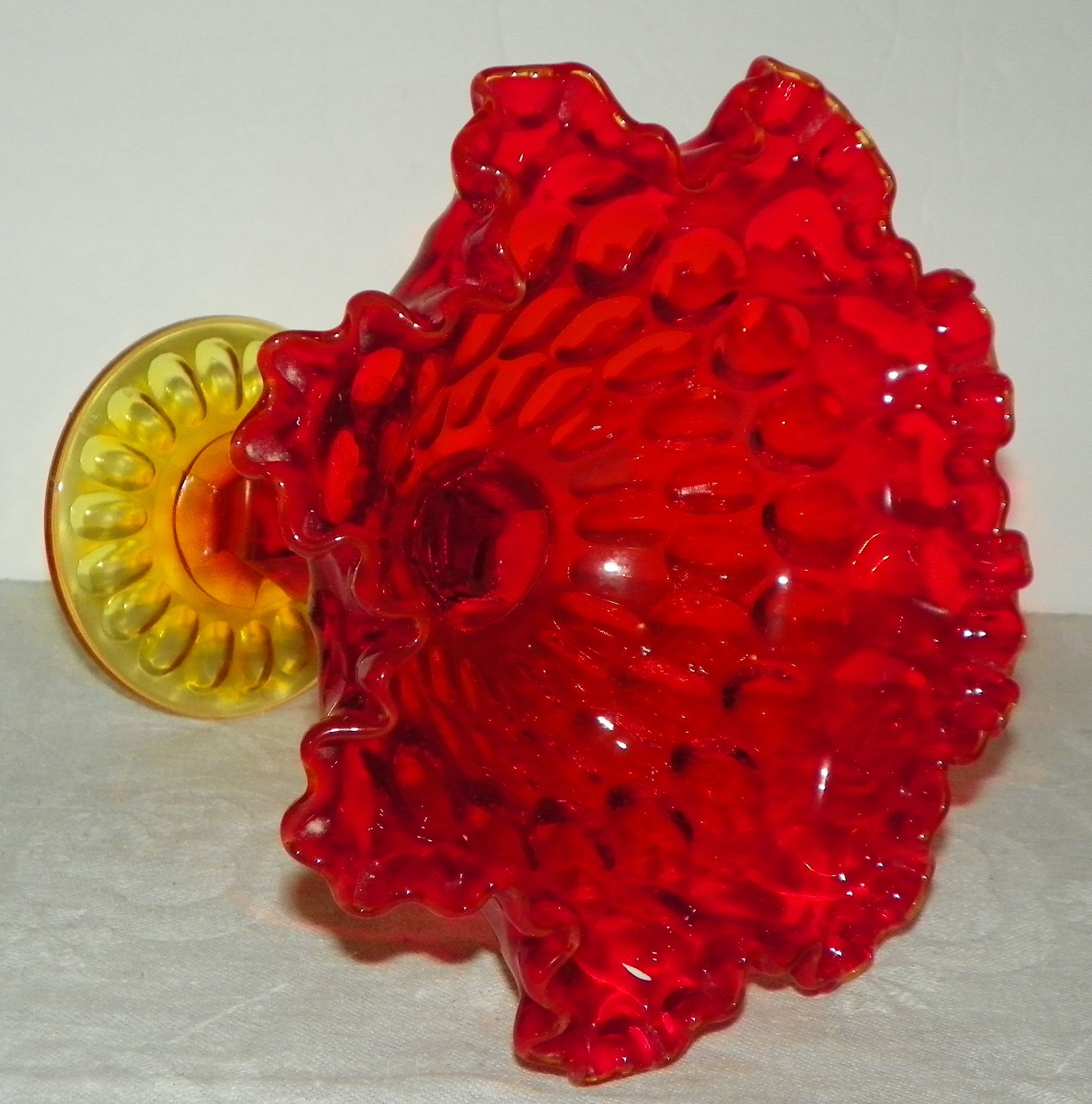 Fenton Art Glass Ruby Amberina Footed Thumbprint Compote With Ruffled ...