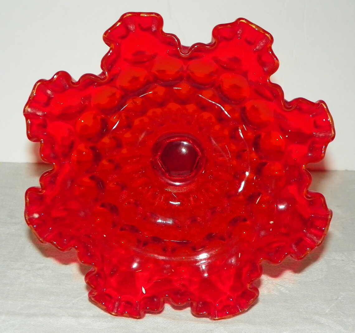 Fenton Art Glass Ruby Amberina Footed Thumbprint Compote With Ruffled ...