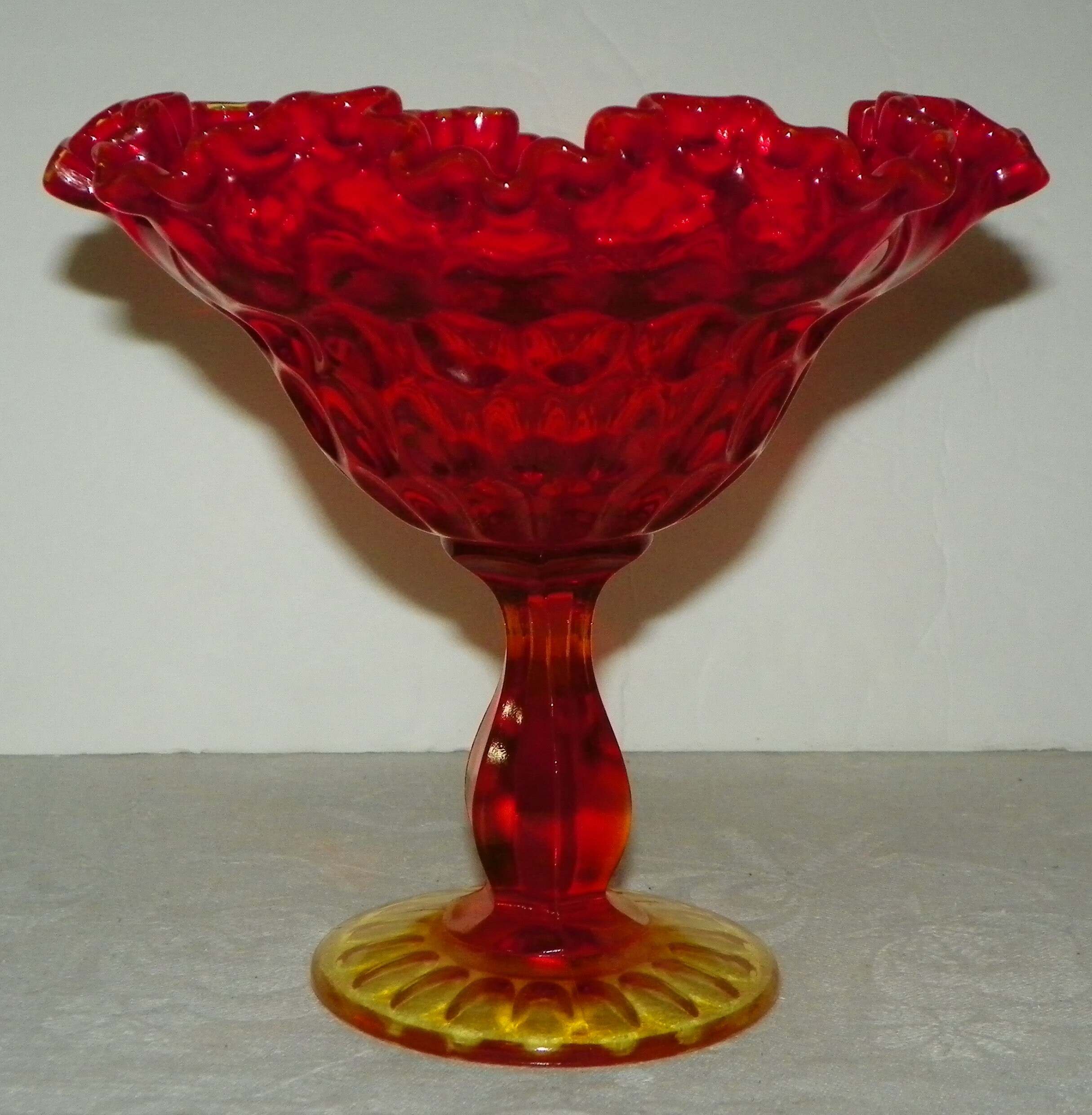 Fenton Art Glass Ruby Amberina Footed Thumbprint Compote With - Etsy