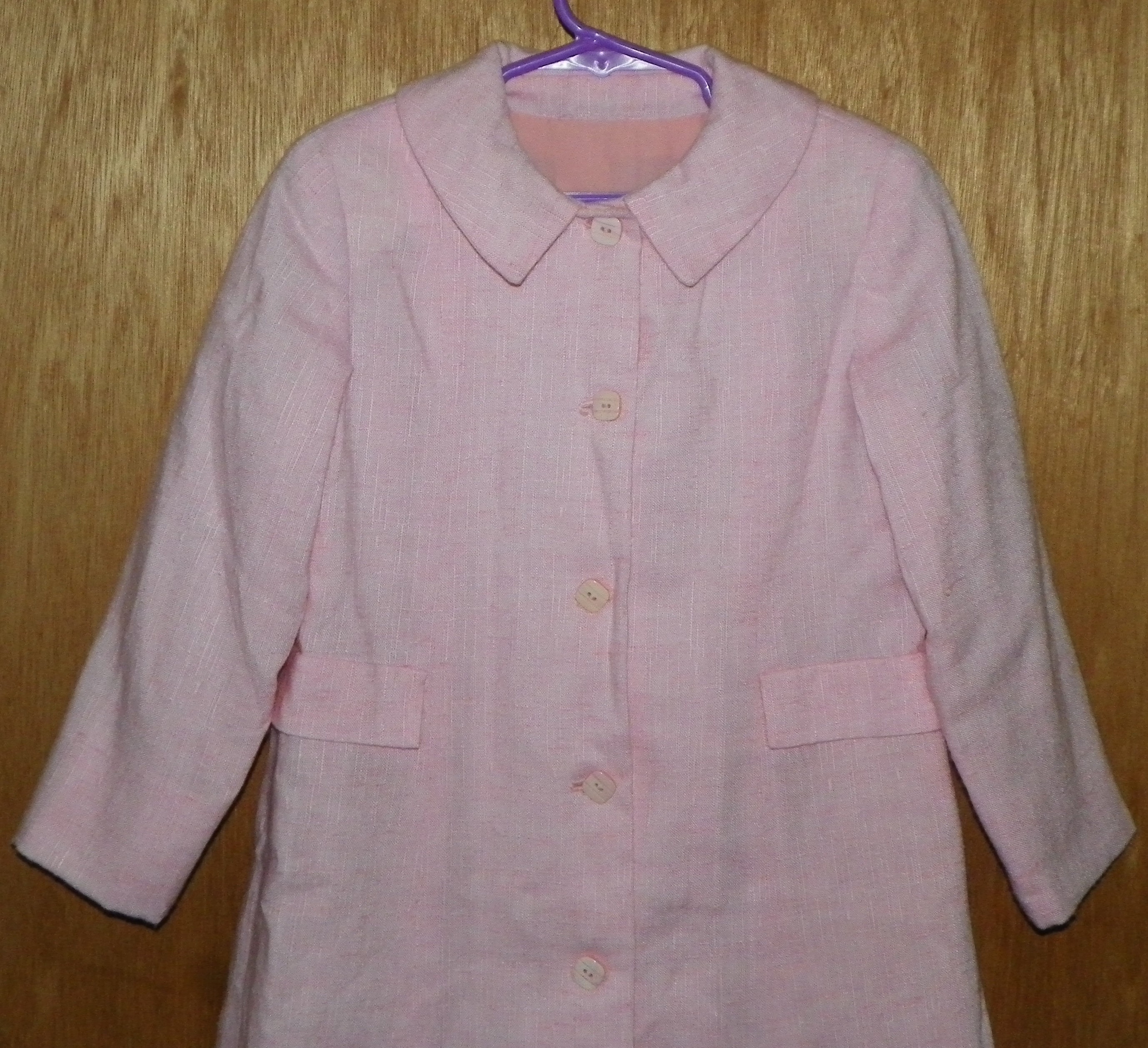 Girl's Handmade Pink Linen Coat With Pink Lining - Peter Pan Collar ...
