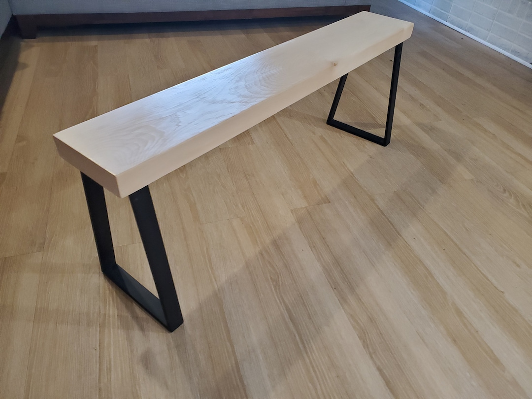 4 Ft Slab Pine Bench, Indoor/outdoor Piece, Thick Pine, Trapezoid Metal ...
