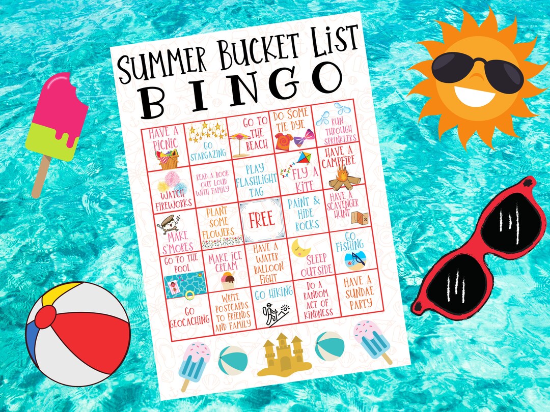 Lista de deseos de verano Tarjeta de bingo de verano Bingo de lista de ...