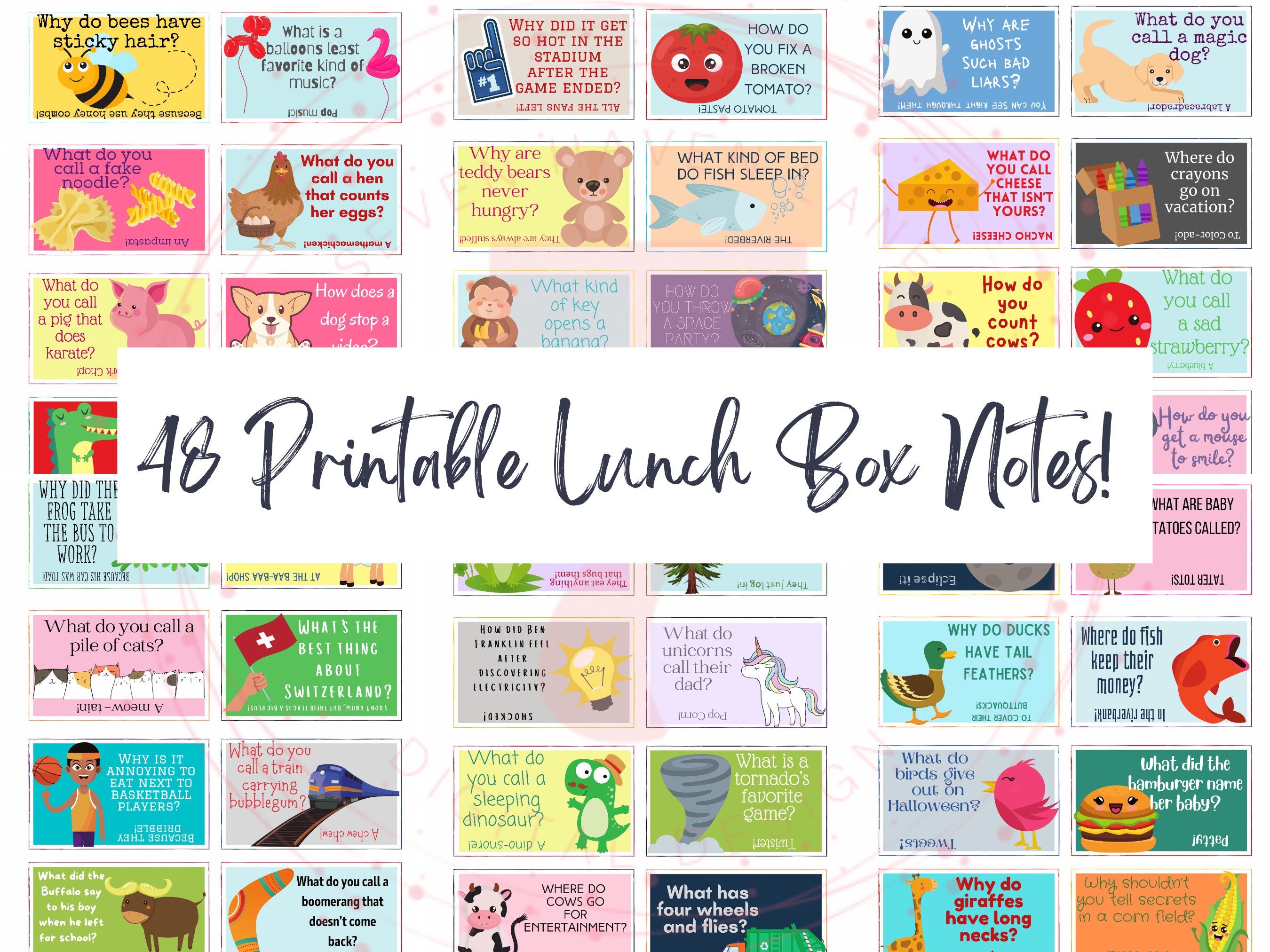 Printable Lunch Box Notes for Kids Lunchbox Jokes Lunchbox - Etsy