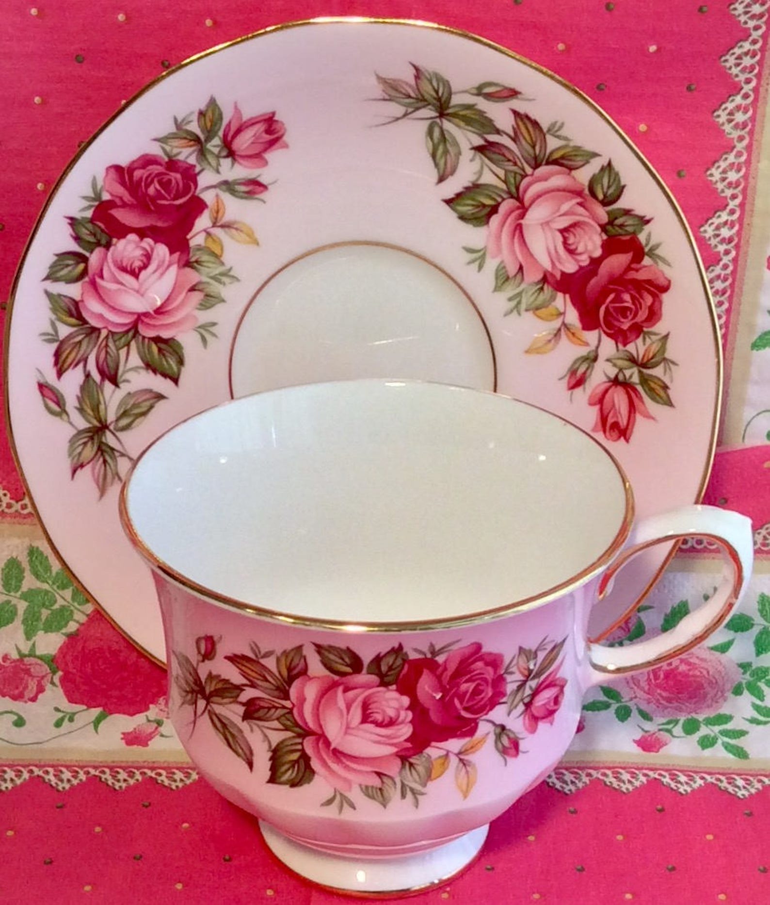 Pretty in Pink-queen Anne Teacup and Saucer - Etsy