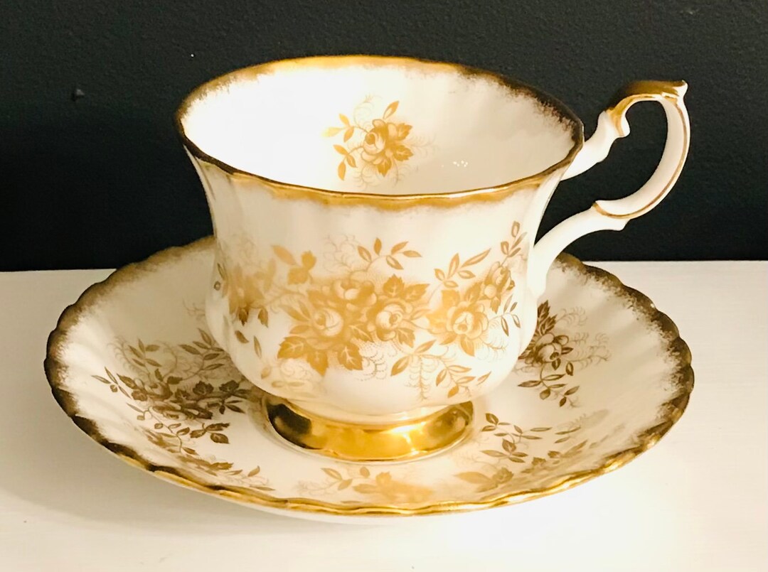 Pretty in Pink-royal Albert Gold and White Antoinette Teacup and Saucer ...