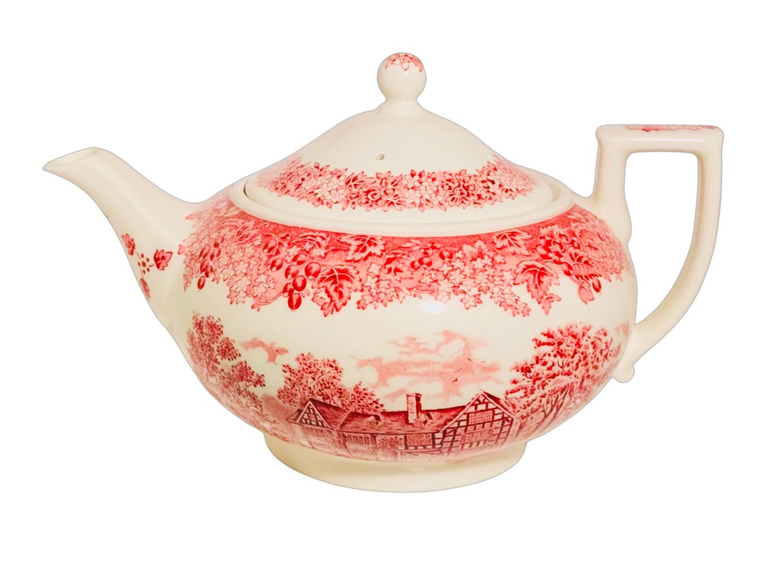 Wedgwood Pink Queens Ware Romantic England White Swan Full Size Tea Pot ...