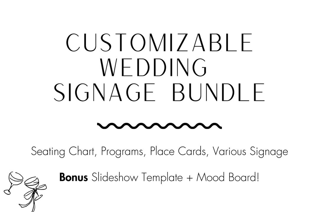 Customizable Wedding Signage Bundle - Seating Chart, Place Settings ...
