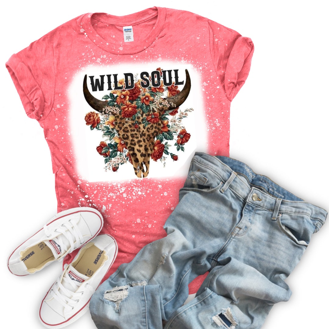 Wild Soul, Cow Skull, , Bleached, Sublimation, T Shirt - Etsy