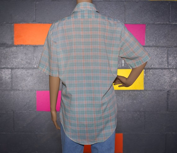 Vintage 1970s Plaid Long Collar Shirt | Medium | 20 - Gem