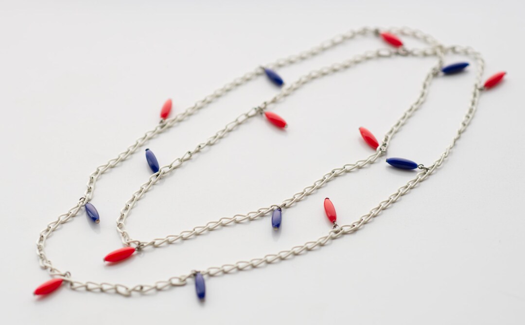 Vintage 60s Mod Necklace | Red White Blue 1960s Long Necklace - Etsy