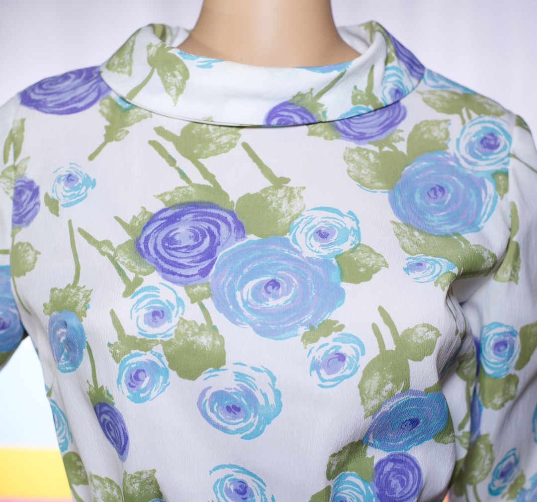 Vintage 1960s Standing Fold Collar Floral Blouse | Medium | 17 - Etsy