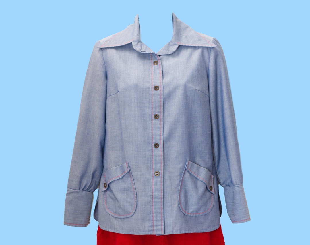 Vintage 1970s Blue Shirt by Russ Togs Small / Medium 1 - Etsy