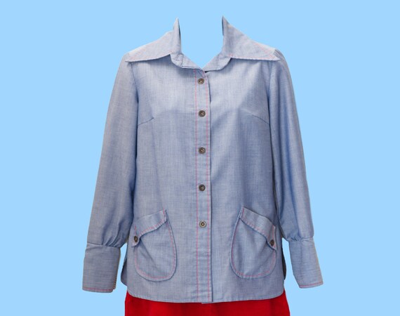Vintage 1970s Blue Shirt by Russ Togs | Small / Mediu… - Gem