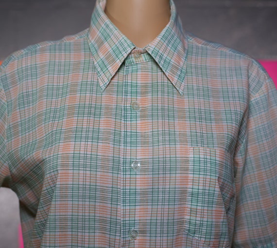 Vintage 1970s Plaid Long Collar Shirt | Medium | 20 - Gem